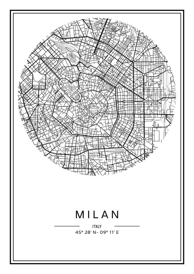 Black and White Printable Milan City Map, Poster Design. Stock Vector ...