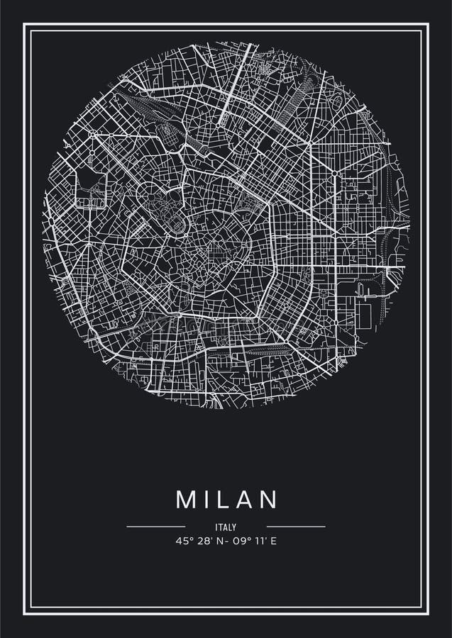 Black and White Printable Milan City Map, Poster Design. Stock Vector ...