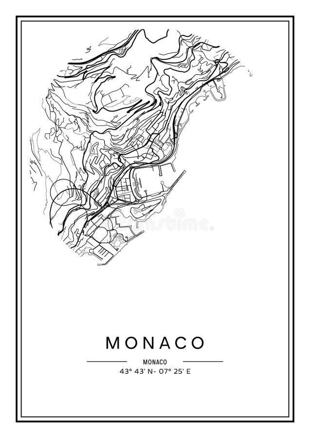 Black and White Printable Monaco City Map, Poster Design. Stock Vector ...