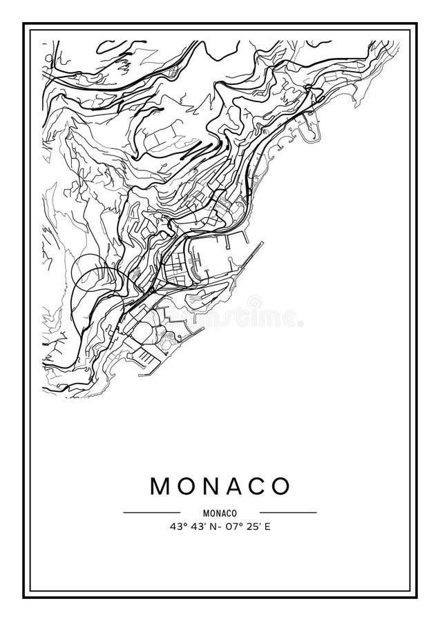 Black and White Printable Monaco City Map, Poster Design. Stock Vector ...