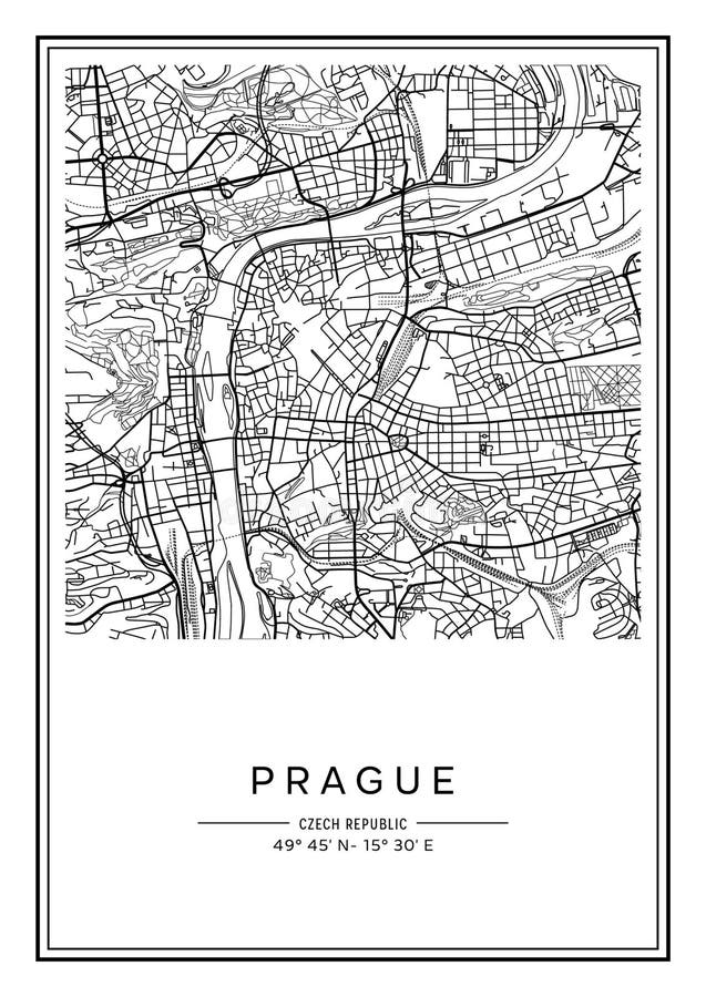 Black and White Printable Prague City Map, Poster Design. Stock Vector ...