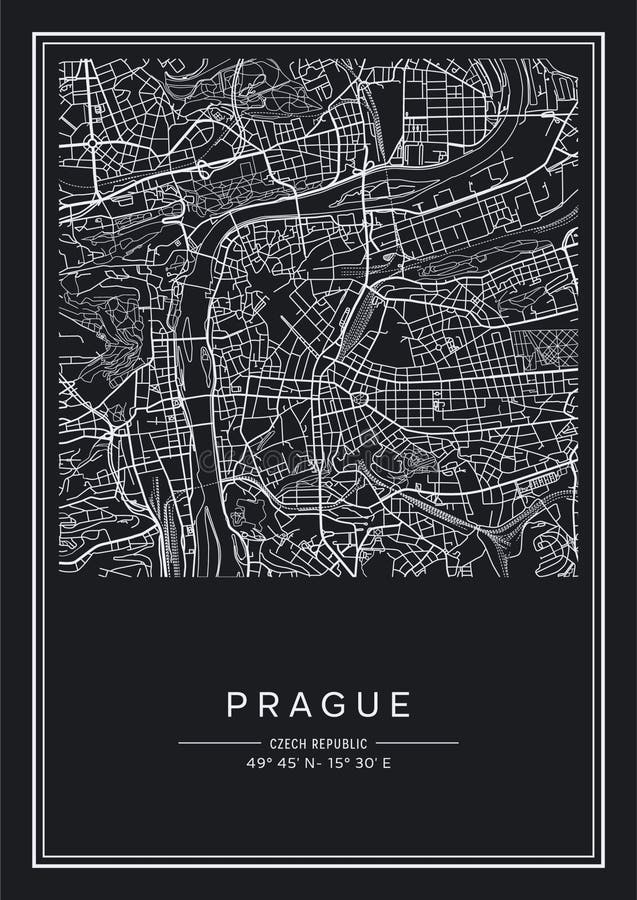 Black and White Printable Prague City Map, Poster Design. Stock Vector ...