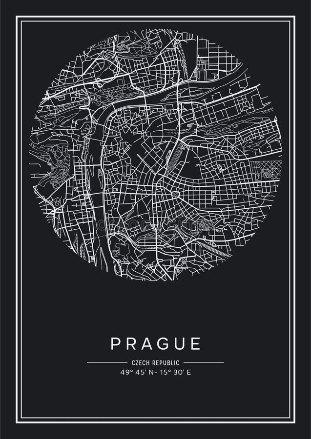 Black and White Printable Prague City Map, Poster Design. Stock Vector ...