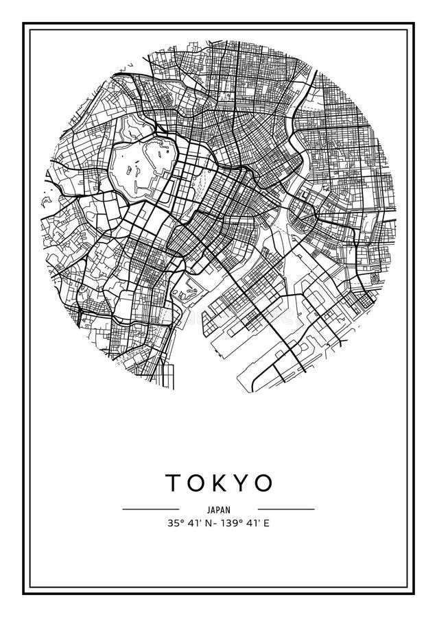 Black and White Printable Tokyo City Map, Poster Design. Stock Vector ...