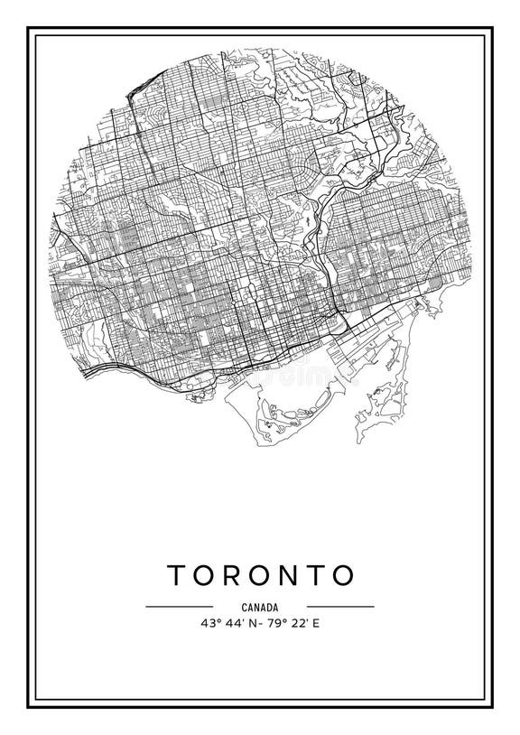 Black and White Printable Toronto City Map, Poster Design. Stock Vector ...