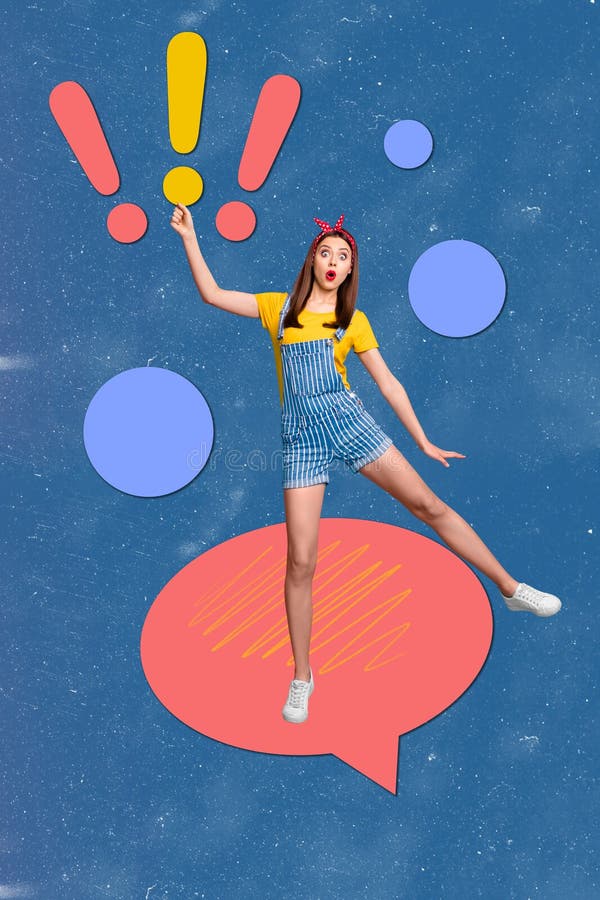 Poster Art Collage of Person Sit Mind Cloud with Exclamation Mark on ...