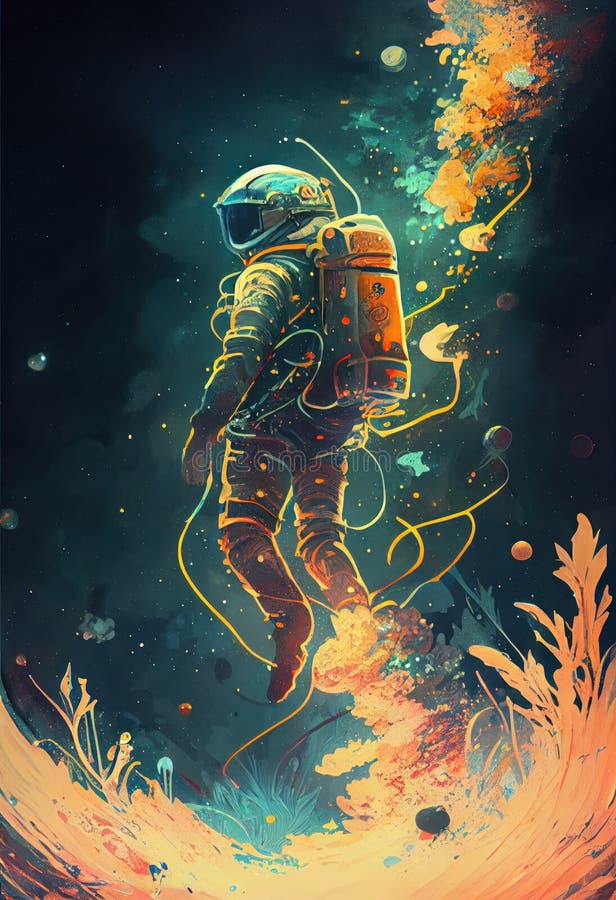 A Poster of an Astronaut Floating in Space. Stock Illustration ...
