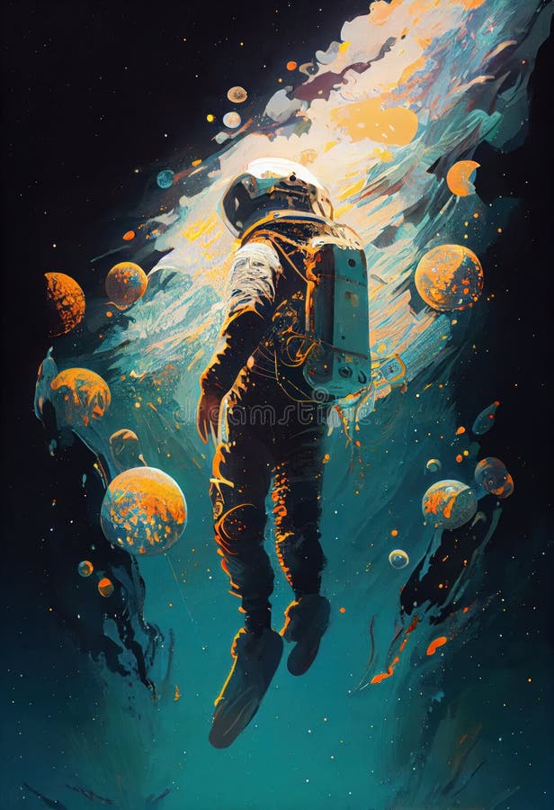 A Poster of an Astronaut Floating in Space. Stock Illustration ...