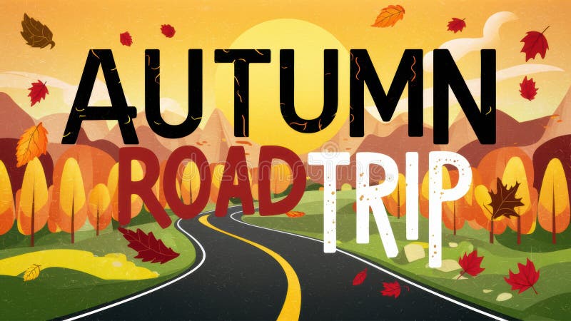 A Poster for an Autumn Road Trip with Leaves and Trees, AI Stock Image ...