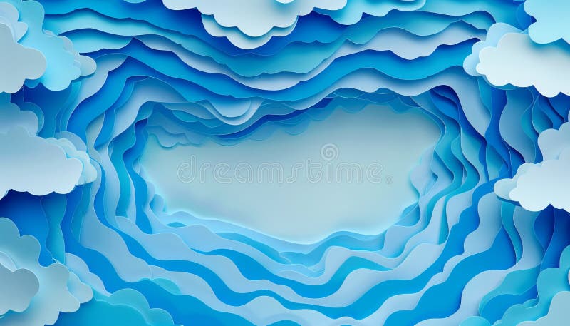 Poster or Banner with Blue Sky and Paper Cut Clouds. Place for Text ...