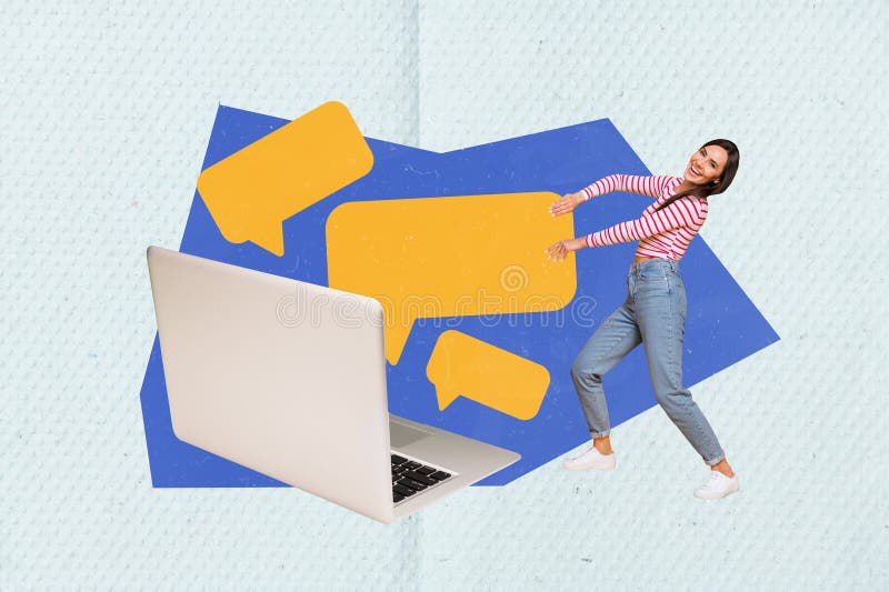 Poster Banner Collage Funky Young Lady Using Netbook Got Many Emails ...