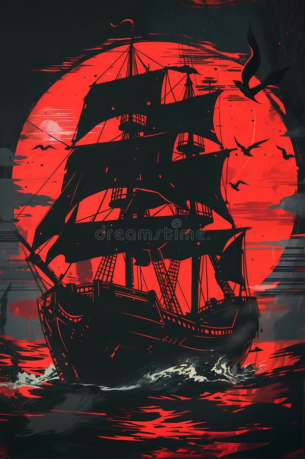Black and Red Pirate Galleon Ship 3D Render Isolated on White ...