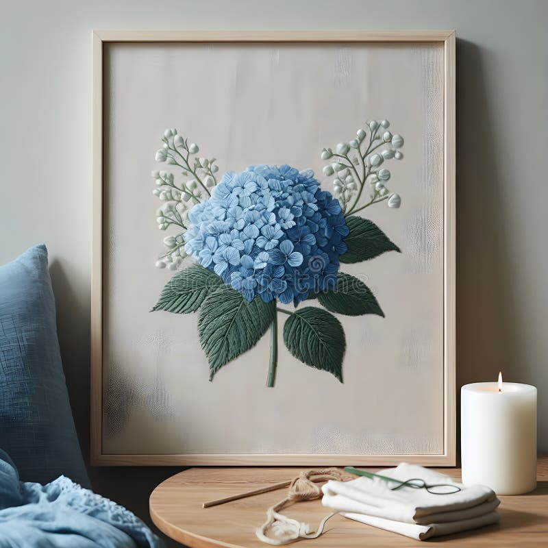 A Poster of Blue Hydrangea Made of Embroidery. Stock Photo - Image of ...