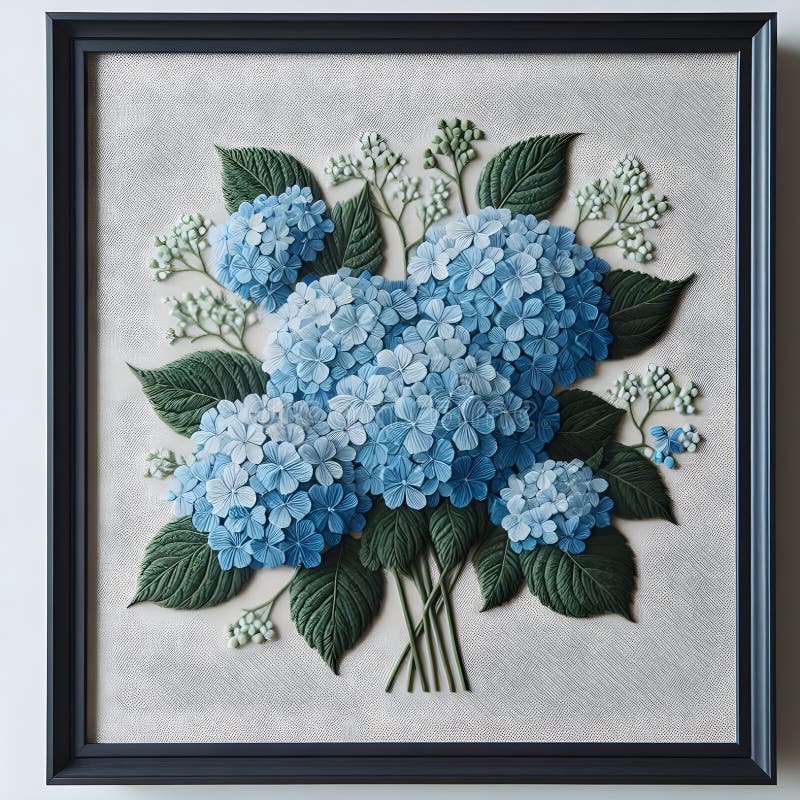 A Poster of Blue Hydrangea Made of Embroidery. Stock Image - Image of ...