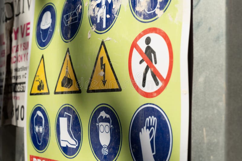 A Poster with Building Signs of Caution Stock Image - Image of green ...
