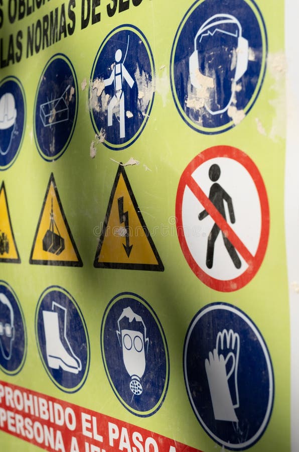 A Poster with Building Signs of Caution Stock Image - Image of city ...