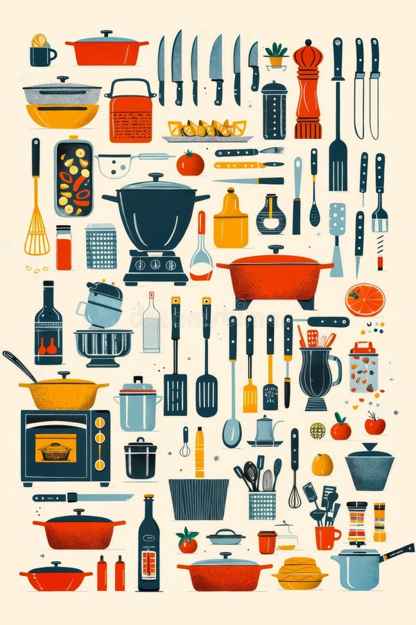 A Poster with a Bunch of Kitchen Utensils on it. Generative AI Stock ...