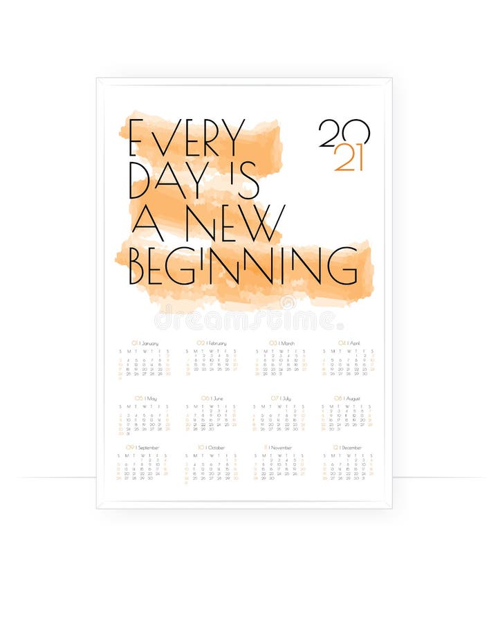 Every Day is a New Beginning, Vector. Calendar Poster Design Stock ...