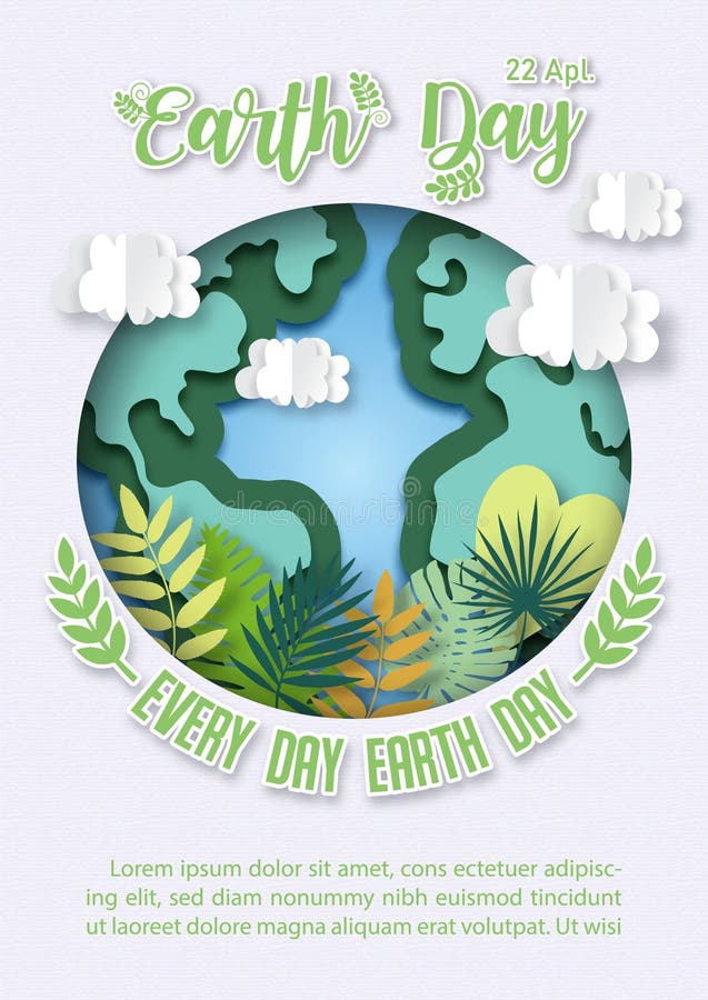 Poster Campaign S of Earth Day in Paper Cut Out Style and Vector Design ...