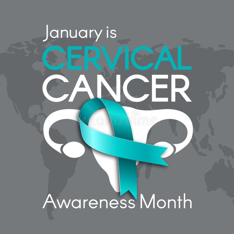 Poster For Cervical Cancer Awareness Month With A Teal Ribbon Stock