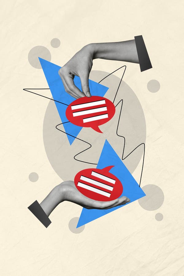 Poster Collage Artwork of Human Arms Palms Hold Sms Cloud Bubble Speech ...