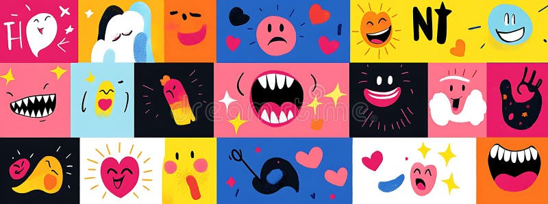 A Poster with Colorful Cartoon Illustrations of Various Expressions ...