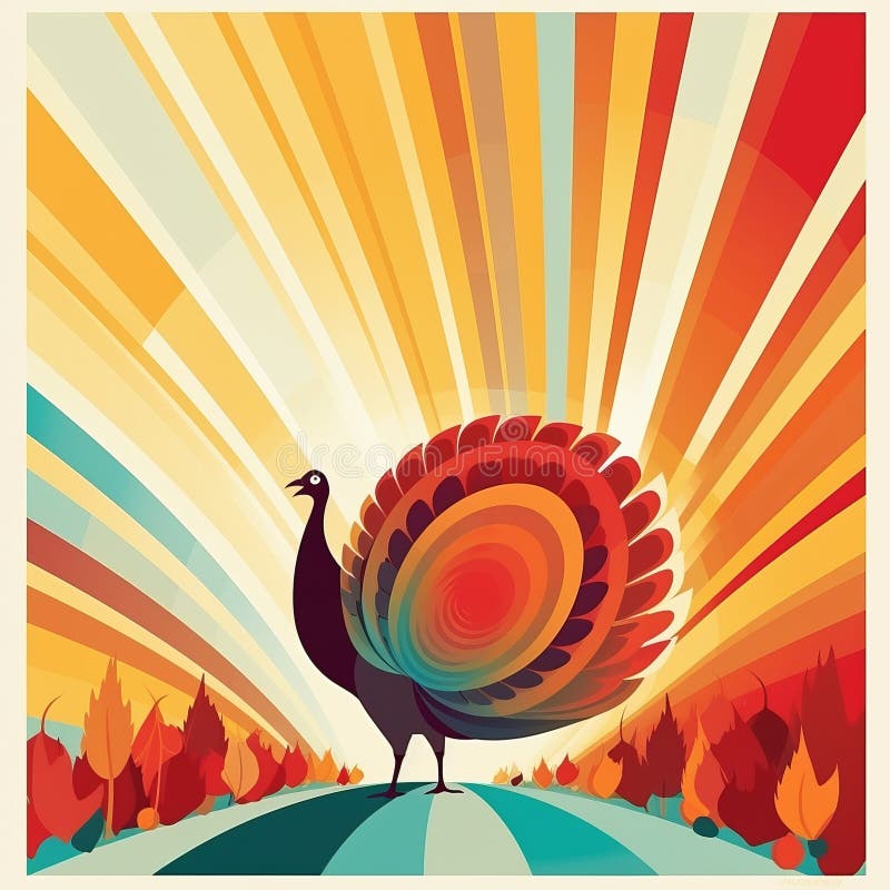 A Poster with a Colorful Turkey Standing in Front of the Sun Stock ...