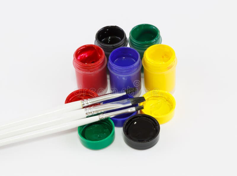 Poster Colors and Brushes White Background Stock Photo - Image of ...