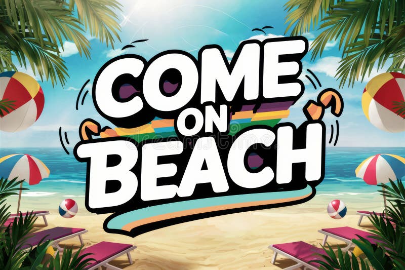 A Poster for Come on Beach with a Bunch of Chairs and Umbrellas, AI ...