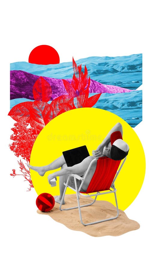 Poster. Contemporary Art Collage. Remote Worker Sitting on Environment ...