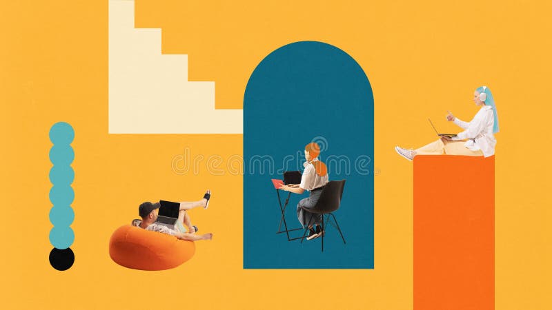Poster. Contemporary Art Collage. Shared Working Environment. People ...
