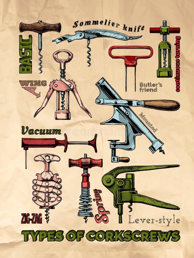 Types of corkscrews stock vector. Illustration of hand - 161820720