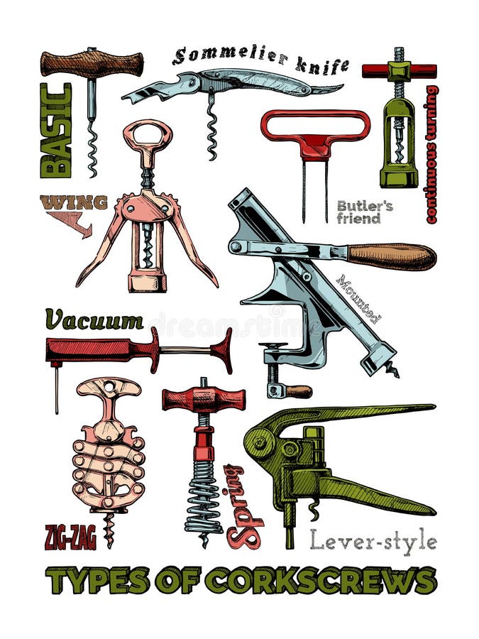 Types of corkscrews stock vector. Illustration of graphic - 161820603