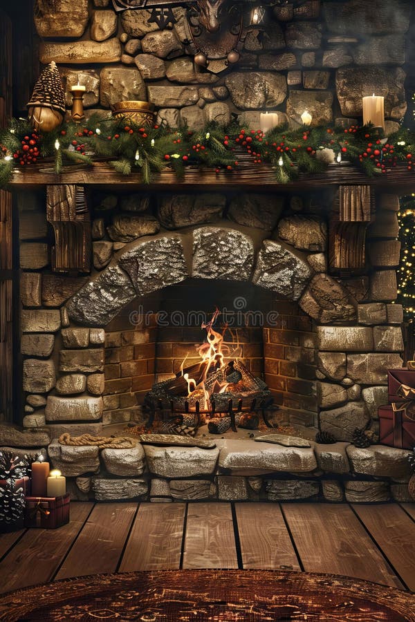 Poster with a Cozy Christmas Fireplace and Space for Personalized ...