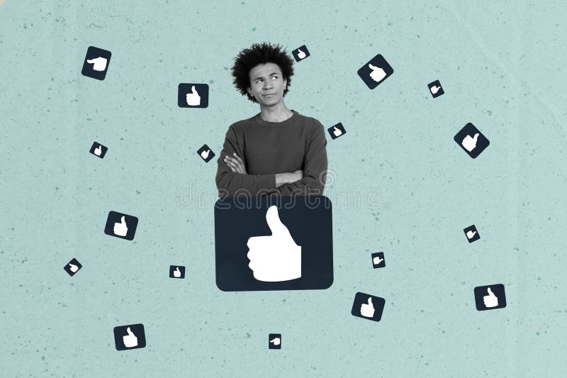 Poster Creative Collage of Guy with Crossed Hands Thinking Look on Like ...