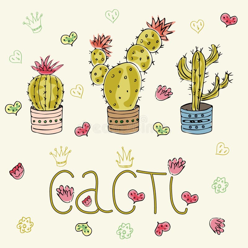 Poster with cute cacti stock vector. Illustration of handdrawn - 260560239