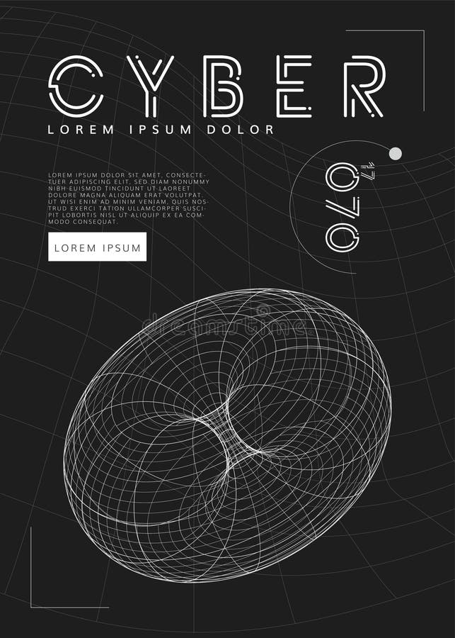 Poster with Cyber Distorted Shape, Retro Punk Design. Wireframe Wave ...