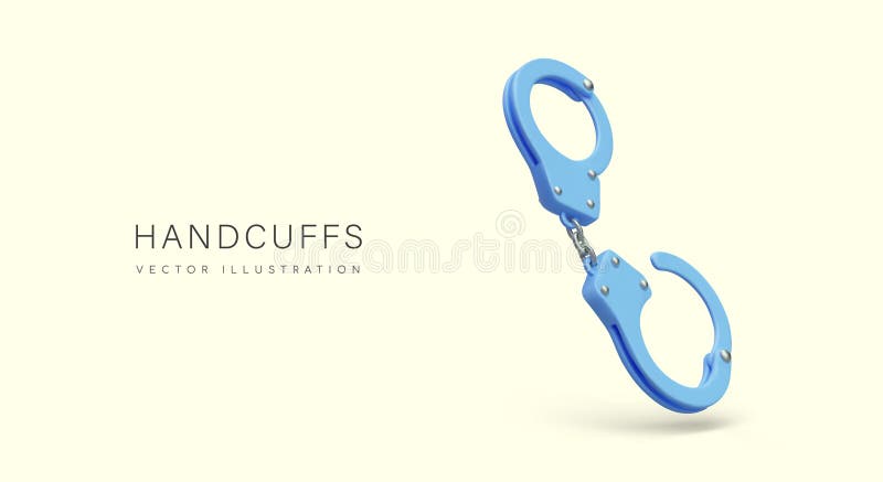 Poster with 3d Realistic Handcuffs in Blue Colors. Object for Play ...