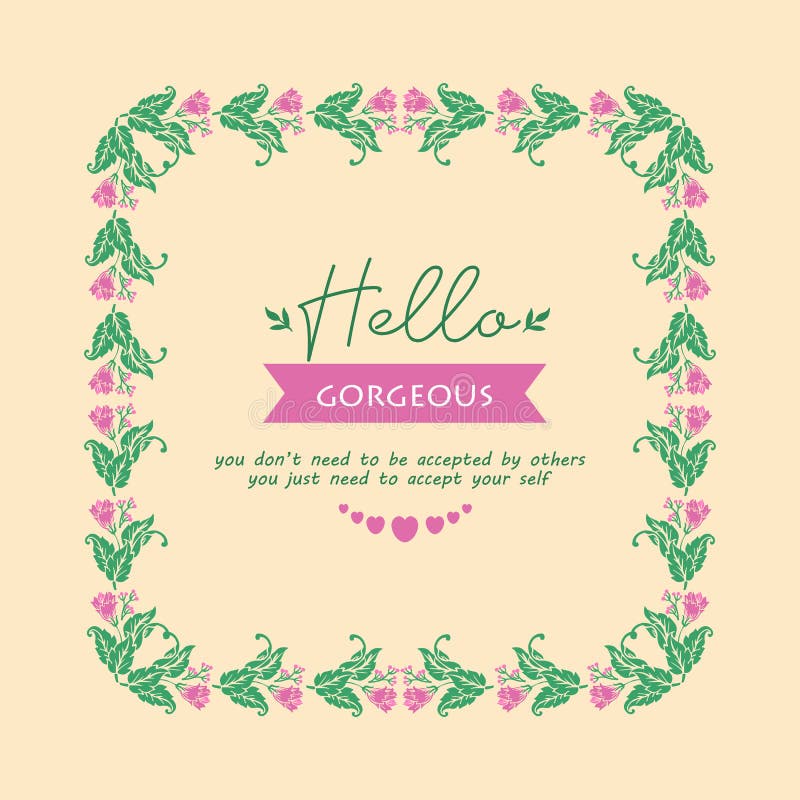 Poster Decor for Hello Gorgeous, with Leaf and Pink Wreath Unique Frame ...