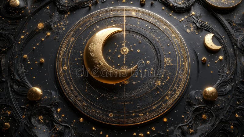 A Poster Depicting Esoteric Astrology with Golden Sun and Moon ...