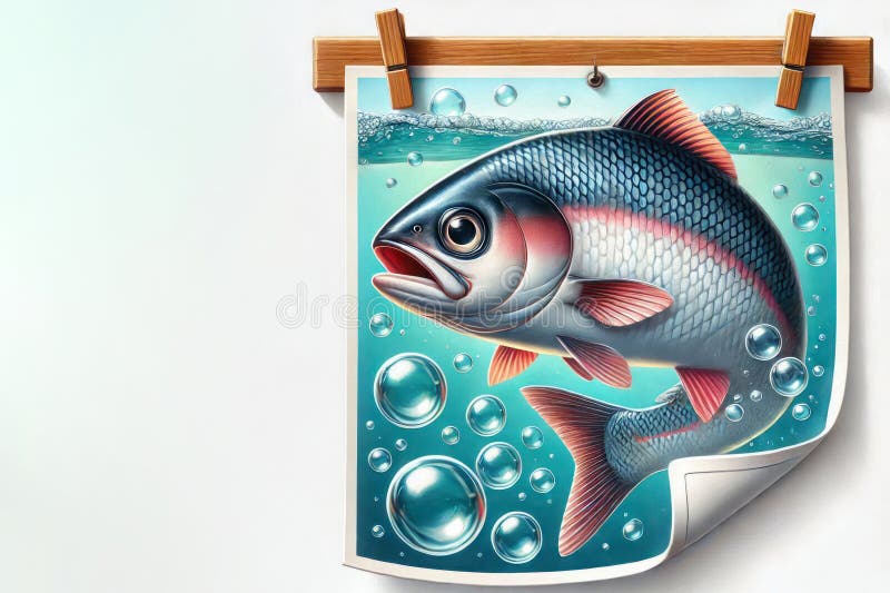A Poster Depicting Fish and Water Bubbles. Space for Text. Stock Photo ...