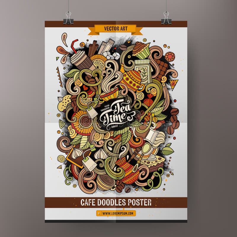 Poster Design with the Cafe Doodles Illustration. Stock Vector ...