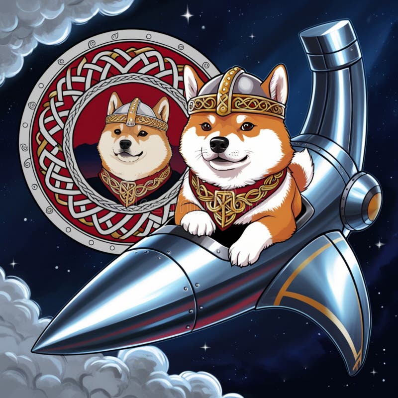 Poster Design of a Shiba Dog Riding a Rocket and Smiling Stock ...