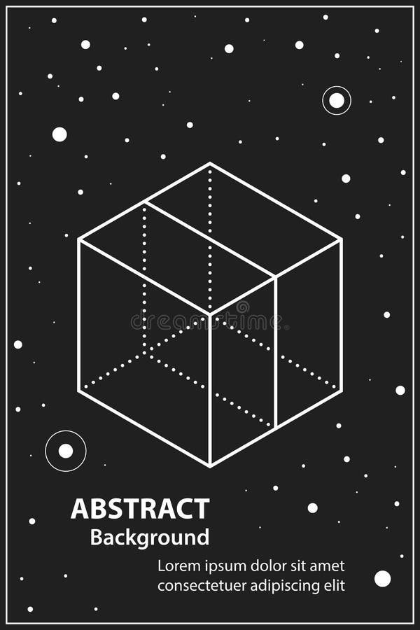 Poster Design Template with Isometric Cube in Space in Black and White ...