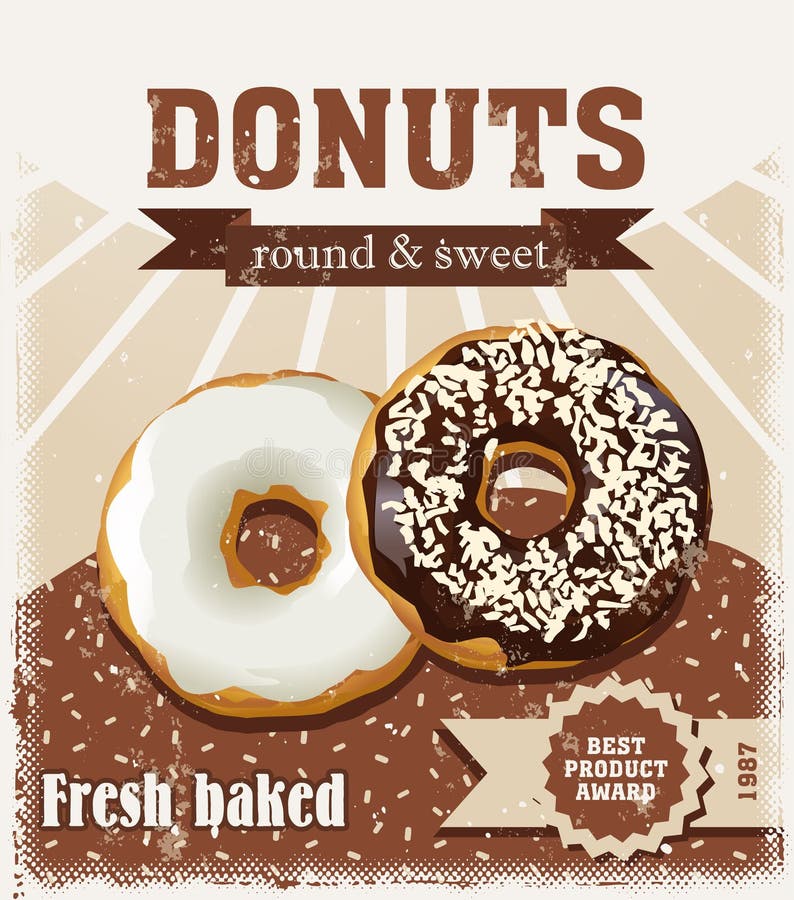 Poster with Donuts Painted in Vintage Style Stock Vector - Illustration ...