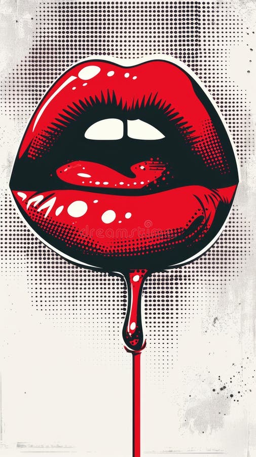 A Poster with a Dripping Lip on a Stick, Pop-art Retro Half Tone Effect ...