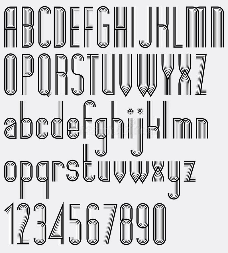 Poster Elegant Striped Font and Numbers with Black Outline. Stock ...