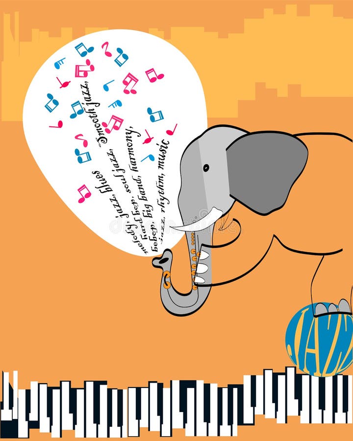 Poster with an Elephant Playing Jazz Stock Illustration - Illustration ...