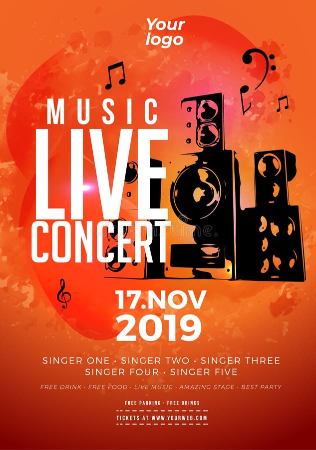 Music Live Concert Vintage Design Poster Template Background. Vector ...