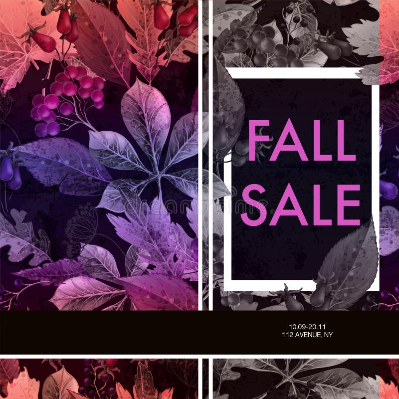 Poster Fall Sale with Leaves and Berries. Vector. Stock Vector ...
